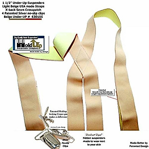 Holdup Traditional Style Tan 1 1/2" Under-Ups Suspenders for Men with USA Patented Metal "No-Slip" clips