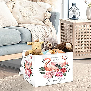 Kigai Flamingos Storage Bins with Lids and Handles 17x13x12 In Foldable Fabric Storage Basket Toys Clothes Organizer for Shelves Closet Home Bedroom Office