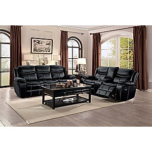 Homelegance 88" Manual Double Reclining Sofa, Black