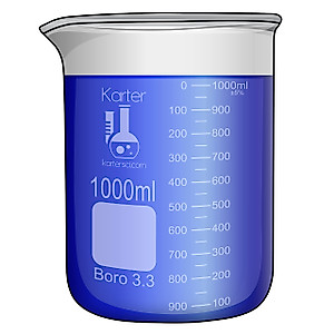 1000ml Griffin Borosilicate Glass Beaker - Low Form Graduated Measuring Beaker with Spout, Karter Scientific (Pack of 3)