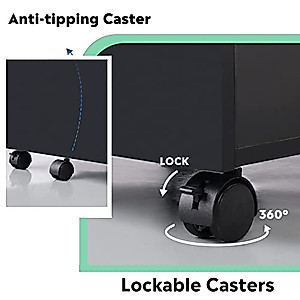 GOSROMS 3 Drawer File Cabinet with Lock & Charging Station, Wooden Move File Cabinet with Wheels, for Home Office, A4/Letter Size Files Under Desk - Black