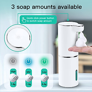 LAOPAO Soap Dispenser, Automatic Foaming Hand Soap Dispenser Touchless Foam Soap Dispenser Rechargeable Bathroom Countertop Soap Pump for Kids Xmas Gift 300ml All White