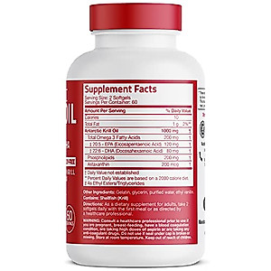 Bronson Antarctic Krill Oil 1000 mg with Omega-3s EPA, DHA, Astaxanthin and Phospholipids 120 Softgels (60 Servings)