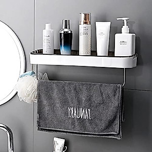 Wall Mount Shower Caddy Basket No Drilling Waterproof Kitchen Bathroom Shelf with Towel Bar Adhesive Shampoo Holder Rack bathroom shelf organizer wall mounted