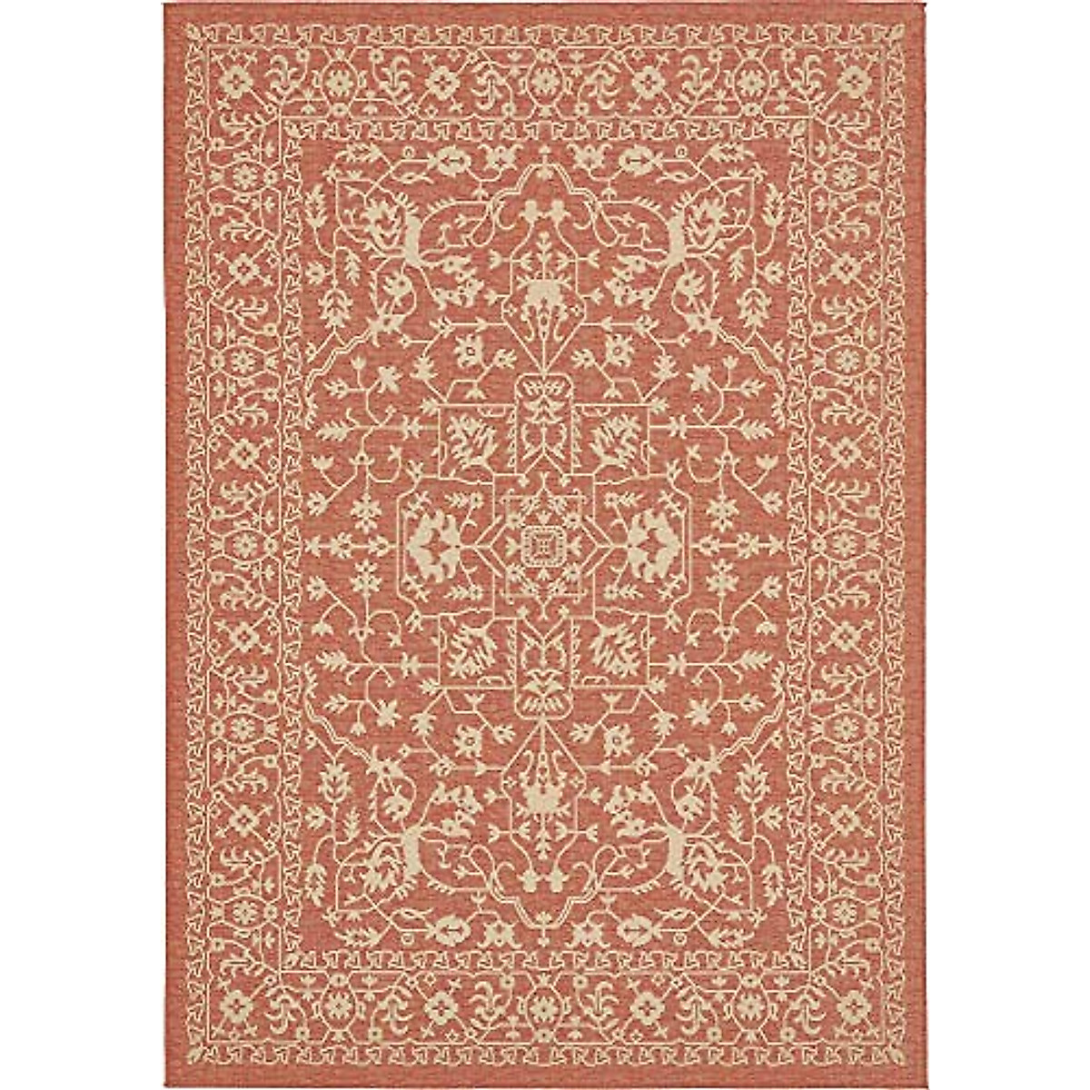 Unique Loom Outdoor Botanical Collection Area Rug - Allover (7' 1" x 10' Rectangle, Terracotta/ Beige)