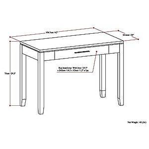 SIMPLIHOME Cosmopolitan SOLID WOOD Contemporary Modern 42 inch Wide Home Office Desk, Writing Table, Workstation, Study Table Furniture in Russet Brown