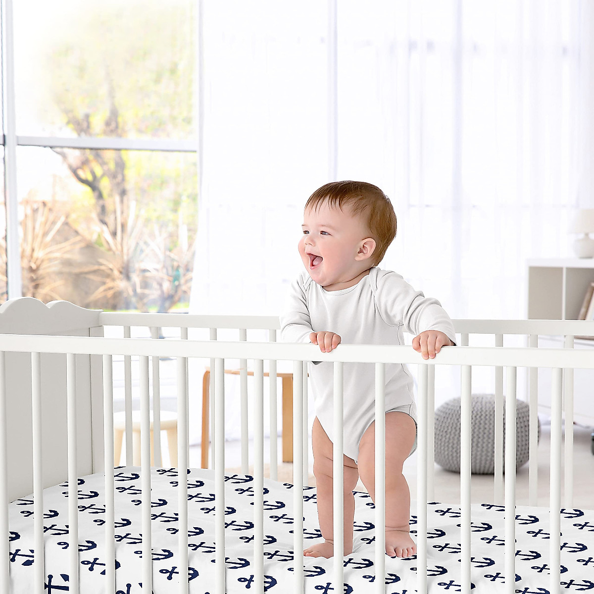 Sweet Jojo Designs Navy Blue White Anchors Boy Girl Fitted Crib Sheet Baby or Toddler Bed Nursery - Nautical Theme Ocean Sailboat Sea Marine Sailor Anchor Unisex Gender Neutral