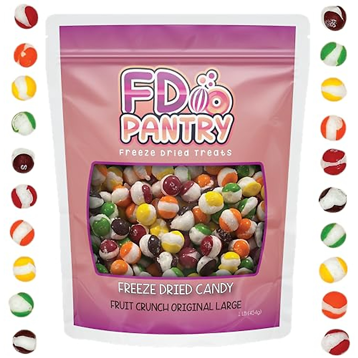 Fruit Crunch Original Candy Freeze Dried 16 oz 1 pound - Assortment Strawberry, Orange, Lemon, Grape, Lime Flavors Large 1lb Big Bag Pouch - Ideal Gift Snack 16oz