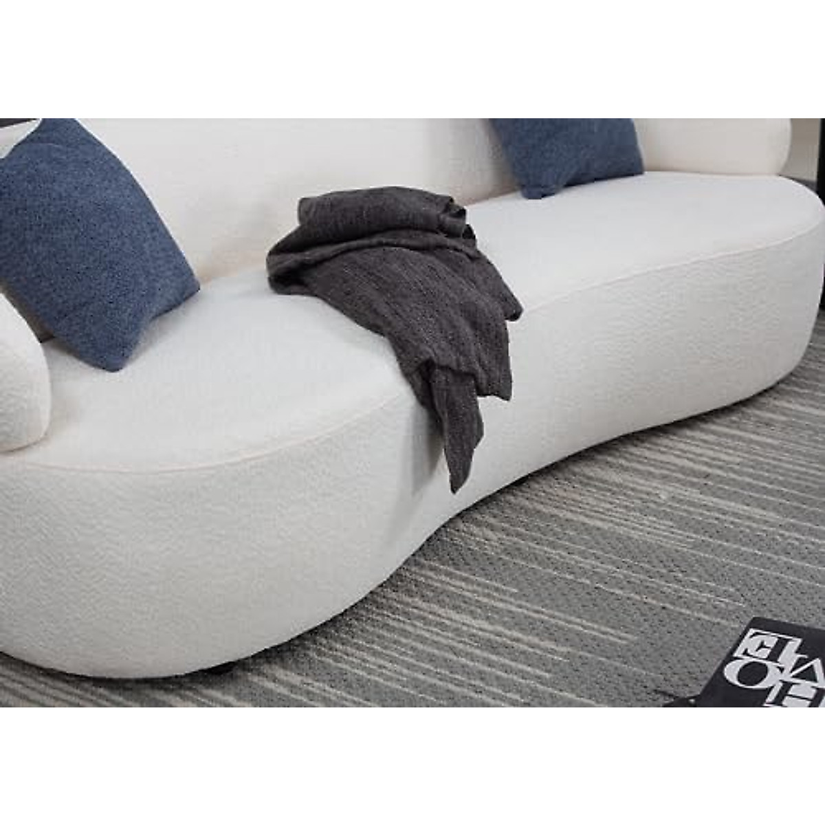 EASYTOUR Curved Sofa, Modern 3-Seater Upholstered Sofa Couch with 2 Pillows, Modern Fabric Boucle Couch for Living Room, Bedroom, Apartment, Office, No Assembly Needed, Beige