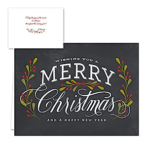 Celebrate the Season Chalkboard Christmas Card Assortment Pack / 25 Greeting Cards Set / 5 Holiday Designs Versed Inside With White Envelopes