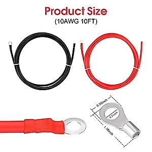 PAEKQ 10 Gauge Tray Cables Solar 10AWG(6mm²) Power Inverter Battery Cables PV Tinned Copper Electrical Wire with O-Type Terminal for Solar Panel Marine Boat RV Automotive Harness Wiring(10FT)