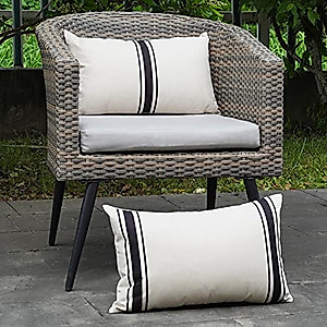 ONWAY Outdoor Pillow Covers Waterproof 12X20 Set of 2 Lumbar Throw Pillow Cover Beige and Black Striped Outdoor Pillows for Patio Furniture