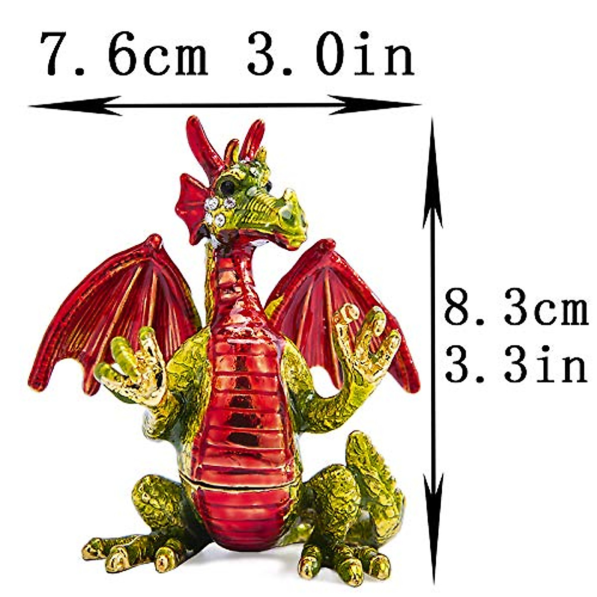 YU FENG Cute Red Pterosaur Trinket Boxes Hinged Crystal Jeweled Dinosaur Animal Figurines Jewelry Display Ring Holder Box