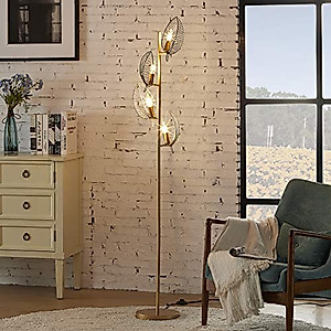 WOXXX Industrial Gold Floor Lamp with 4 Brush Black Finish Leaf Shade, Modern Tree Floor Lamps for Living Room Bedrooms Reading Standing Lamp Living Room Lamps Farmhouse Tall Lamp (4 Bulbs Included)
