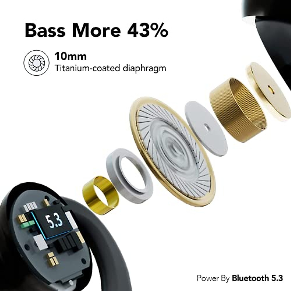 KT1 Ear Buds Wireless Earbuds V5.3 Bluetooth Earbuds 120Hrs Playtime, 4.7g Mini Size Painless Wear, IPX7 Waterproof, Deep Bass 2.0, Over-Ear Earbuds Wireless Bluetooth Headphones for Sport Running