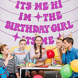 Its Me Hi Im The Birthday Girl Its Me Banner, NO-DIY Glitter Popular Birthday Decorations Banner, Its A Girl Garland for Birthday Party Decorations, Per-strung Hot Pink Girls Birthday Banner