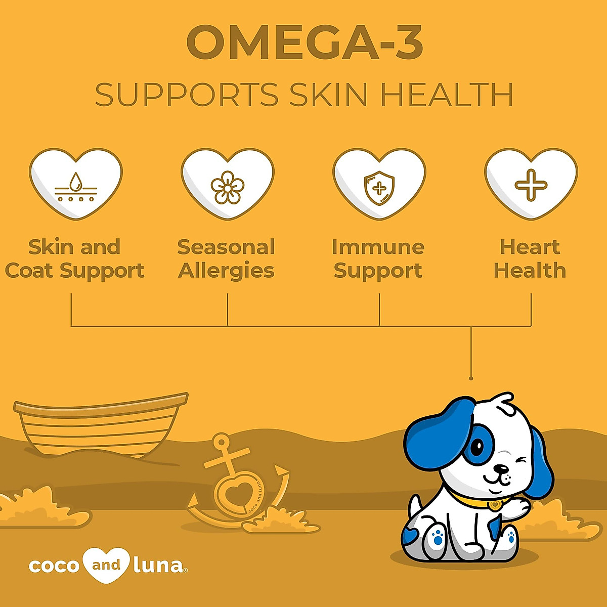 Omega 3 for Dogs - Fish Oil for Dogs Skin and Coat - 120 Chewable Tablets - Omega 3 6 9, EPA & DHA Fatty Acids for Dog Shedding, Dry Skin & Heart Support