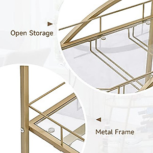 Angel Sar Gold Bar Cart on Wheels, 3 Tier Home Bar Serving Cart with 3 Glass Shelves, Wine Racks, Glass Holders, for Kitchen, Dining Room