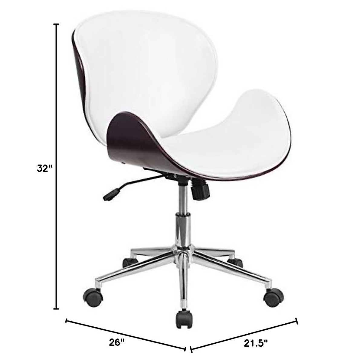 Pemberly Row Leather Swivel Office Chair in White and Mahogany