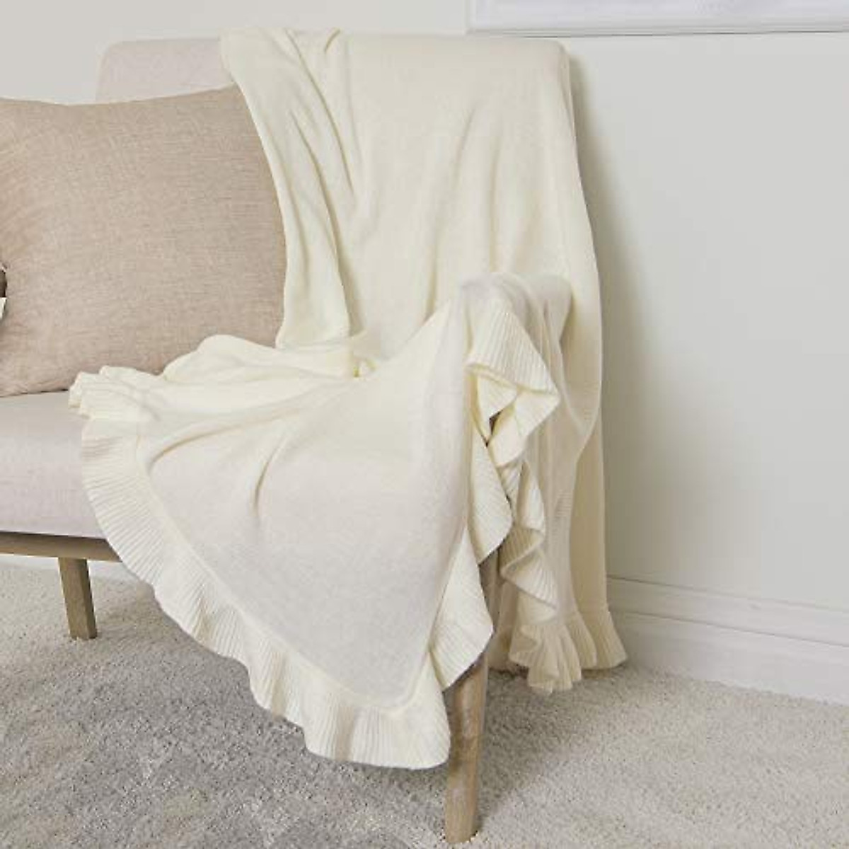 Best Home Fashion Ruffle Border Throw - Ivory - 50" W x 60" L - (1 Throw)
