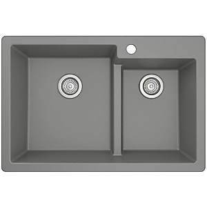 Karran QT-811 33" Top Mount Large/Small Bowl Quartz Kitchen Sink in Black