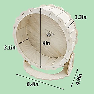 BNOSDM Wooden Hamster Exercise Wheel Silent Hamster Running Wheels with Stand Adjustable Quiet Small Animal Wheel Spinner Toy for Syrian Hamster Gerbil Mice Rat Hedgehogs (9 inch)