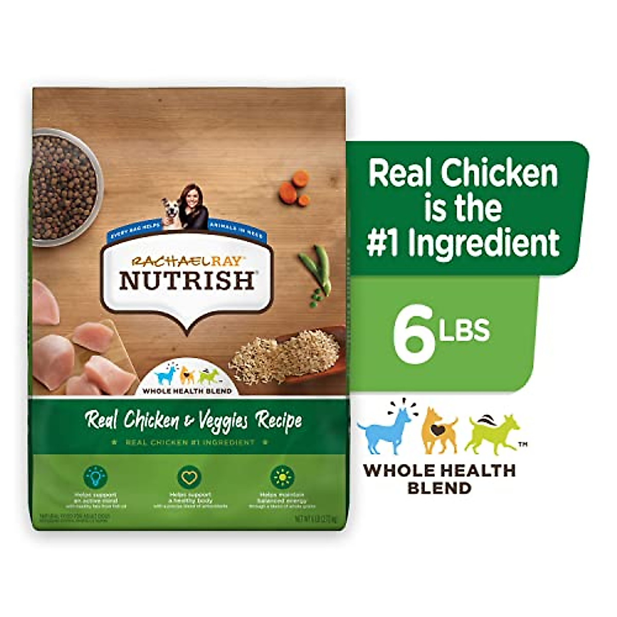 Rachael Ray Nutrish Premium Natural Dry Dog Food, Real Chicken & Veggies Recipe, 6 Pounds (Packaging May Vary)