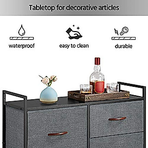 Topeakmart Organizer with 5 Drawers, Fabric Storage Tower Unit for Living Room Hallway Entryway Office, Sturdy Metal Frame, Easy Pull Handle - Dark Gray