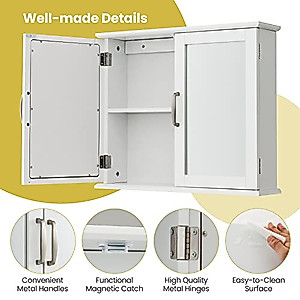 LOKO 2-Door Bathroom Mirror Cabinet, 2-Tier Medicine Cabinet Storage Organizer with Double Doors, Bathroom Wall Cabinet with Mirror, 23.5 x 5.5 x 19.5 inches