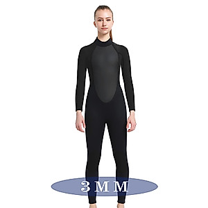 REALON Wetsuit Women Neoprene Wet Suits 3mm Full Body Long Sleeves Swimsuit for Scuba Diving Swimming Surfing Adult in Cold Water Aerobics (Black 3mm Large)