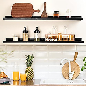 Annecy Floating Shelves Wall Mounted Set of 3, 36 Inch Black Rustic Wood Shelves for Wall, Wall Storage Shelves with Guardrail Design for Bedroom, Bathroom, Kitchen, Office, 3 Different Sizes