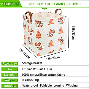 ASKETAM Square Canvas Collapsible Fabric Baby Toy Box Storage Bin Bedroom Decor Closet Kids Laundry Baskets Toy Organizer,Shelf Basket Nursery Storage,Gift Baskets(Fox Little Pine)