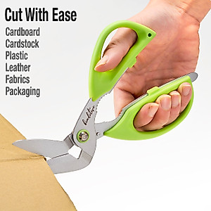 Beaditive Heavy Duty Multipurpose Angled Craft Scissors 7" - Japanese Stainless Steel, Serrated Blade - Craft Shears for Cardboard, Plastic, Leather, Fabrics, and Packaging