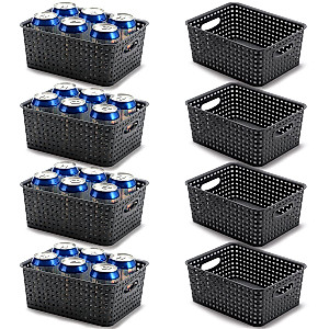 Pack of 8 Open Storage Bins Plastic Knit Storage Box Baskets Rectangle Shelf Basket Organization Organizers with handles