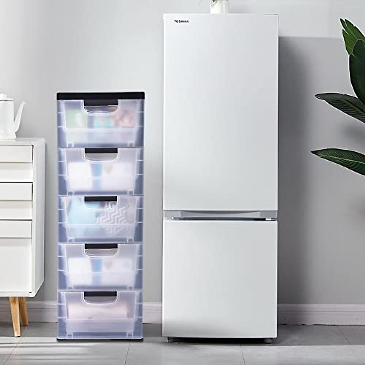 5 Storage Cart,Closet Organizers and Storage, Storage Cabinet,Tall Drawer,Chest Shelves Shoe Clothing Rack,Black Frame/Clear Drawers Bathroom Kitchen Pantry Garage Organizer Home Essentials