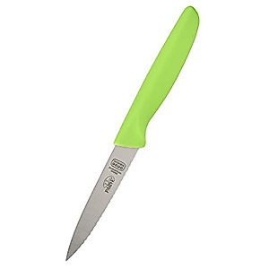 The Kosher Cook Parve Green Kitchen Knife - 4” Steak and Vegetable Knife - Razor Sharp Pointed Tip, Serrated Edge - Color Coded Kitchen Tools
