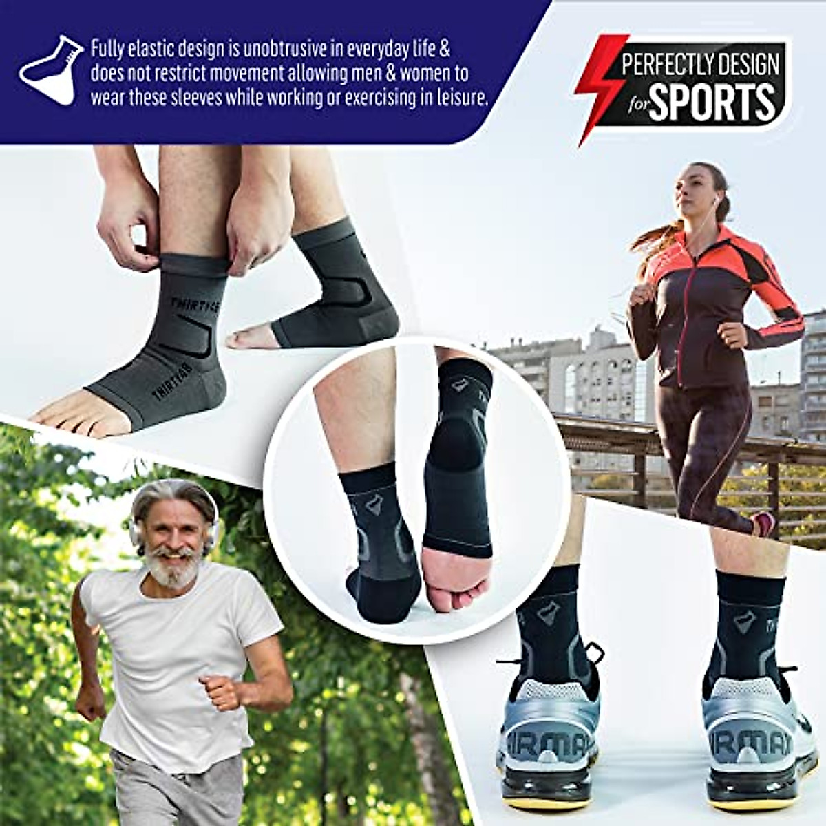 Thirty48 Plantar Fasciitis Socks, 20-30 mmHg Foot Compression Sleeves for Ankle/Heel Support, Increasing Blood Circulation, Relieving Arch Pain, Reducing Foot Swelling