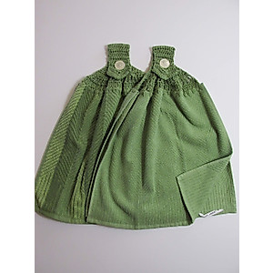 Set of 2 Green Doubled Chevron Design Hanging Kitchen Towels with Green Cotton Crochet Top - Best Quality