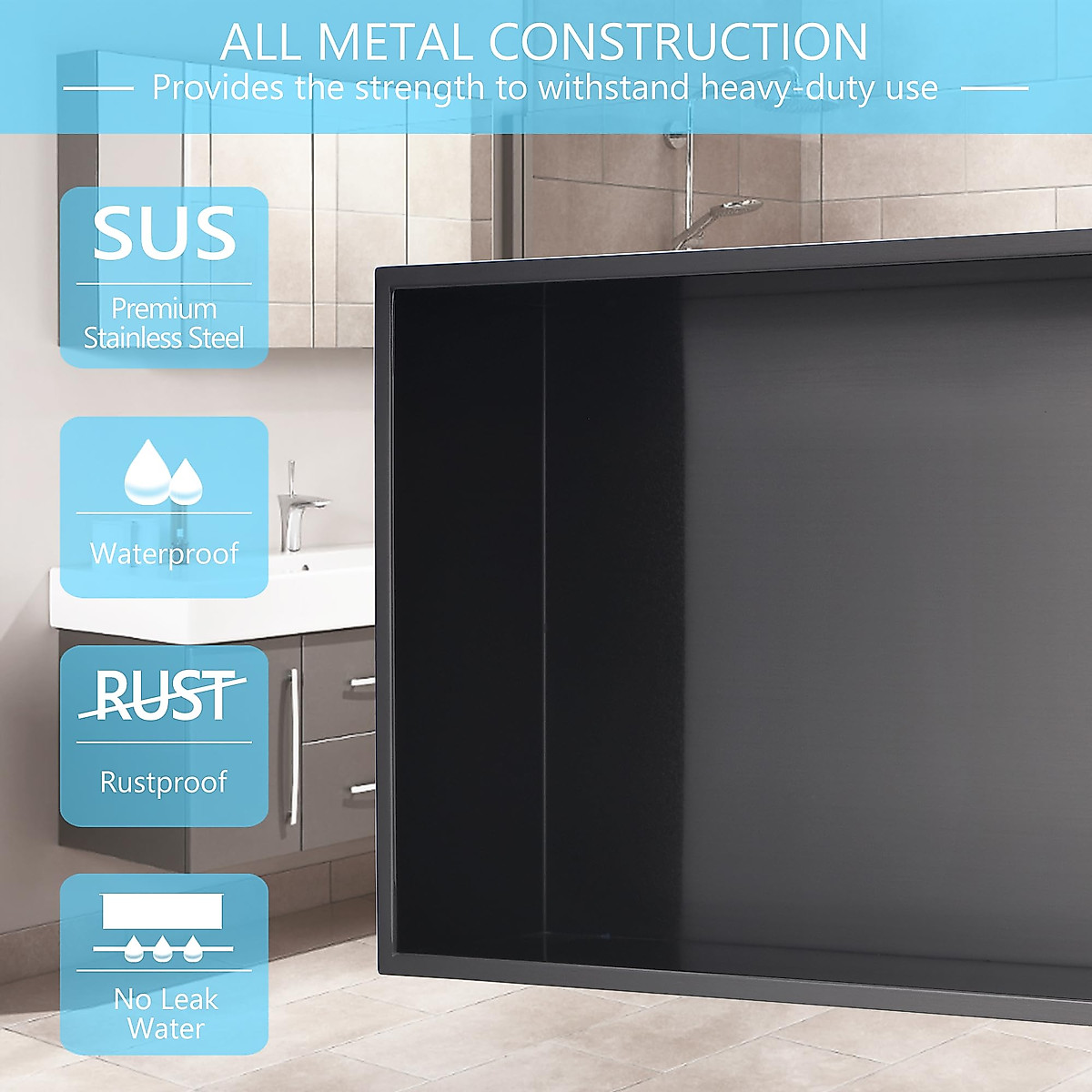 Dorzom Shower Niche 12 x 24, Stainless Steel Shower Niche Shelf No Tile Needed Recessed Shower Niche for Bathroom Storage Bathroom Niche Shelf for Shower Wall, Black