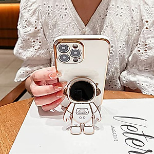 AIGOMARA 6D Plating Astronaut Hidden Stand Case Cover for iPhone 14 Pro Max Women Astronaut Folding Bracket Kickstand iPhone Case with Camera Protector Soft TPU Shockproof Bumper 6.7" 2022 Purple