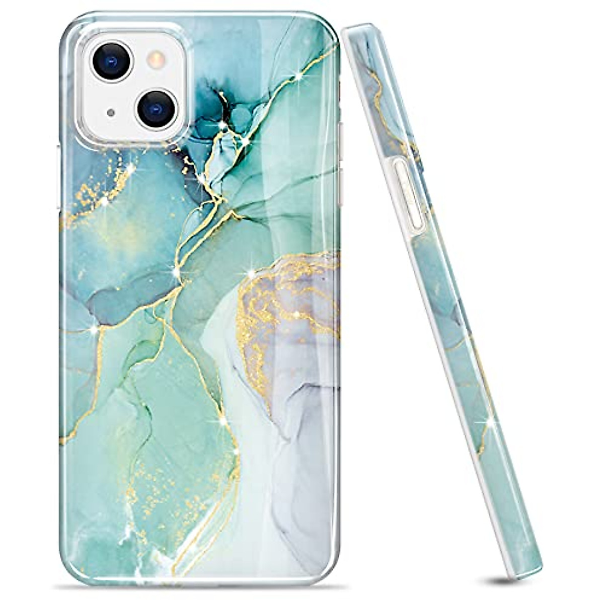 luolnh Gold Glitter Sparkle Case Compatible with iPhone 13 Mini Case Marble Design Shockproof Slim Soft Silicone TPU Bumper Cover Phone Case for iPhone 13 Mini 5.4 Inch 2021-Abstract Mint