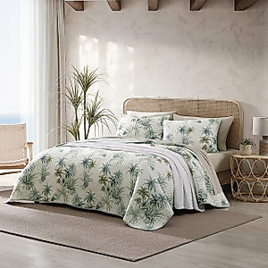 Tommy Bahama - King Quilt, Cotton Reversible Bedding, Pre-Washed for Added Softness (Serenity Palm Blue, King)