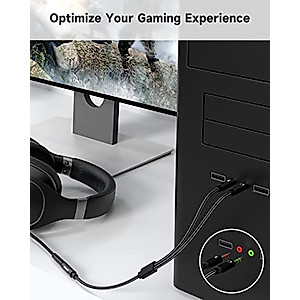 ZOOAUX Headphone Splitter Mic Cable for Computer, 3.5mm Headphone Mic Stereo Y Splitter, Headset 3.5mm Female to 2 Dual Male Microphone Audio Jack Stereo Jack to Gaming Speaker PC Adapter