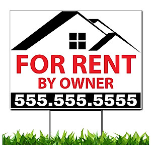 CUSTOM For Rent By Owner 18x24" Yard Sign, Double Sided, Metal Stake Included, by Moonlight4225