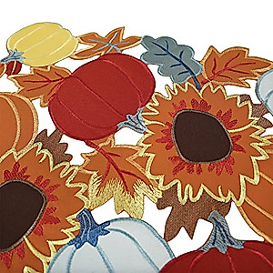 Thanksgiving Placemat Fall Table Decorations Set of 4 Harvest Pumpkin Leaves Embroidered Sunflower Autumn Festive Holiday Cutwork Centerpiece Table Decor Burnt Orange 13×18IN