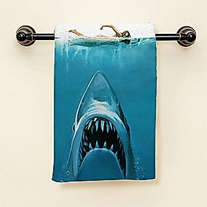 HGOD DESIGNS Shark Hand Towels,Jaws Biting Shark Naked Girl Swimming 100% Cotton Soft Bath Hand Towels for Bathroom Kitchen Hotel Spa Hand Towels 15"X30"