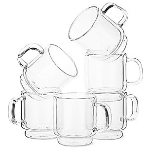 BTaT- Small Stackable Espresso Cups, Demitasse Cups, Set of 6 (2.0 oz, 60 ml), Glass Coffee Mugs, Double Wall Glass Cups, Clear Coffee Cup, Tea Glass, Espresso Glass, Mother's Day Gift