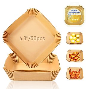 Air Fryer Disposable Paper Liner Air Fryer Parchment Paper Non-stick Parchment Paper for Frying, Baking, Cooking, Roasting and Microwave - Unbleached, Oil-proof(50PCS/6.3'')