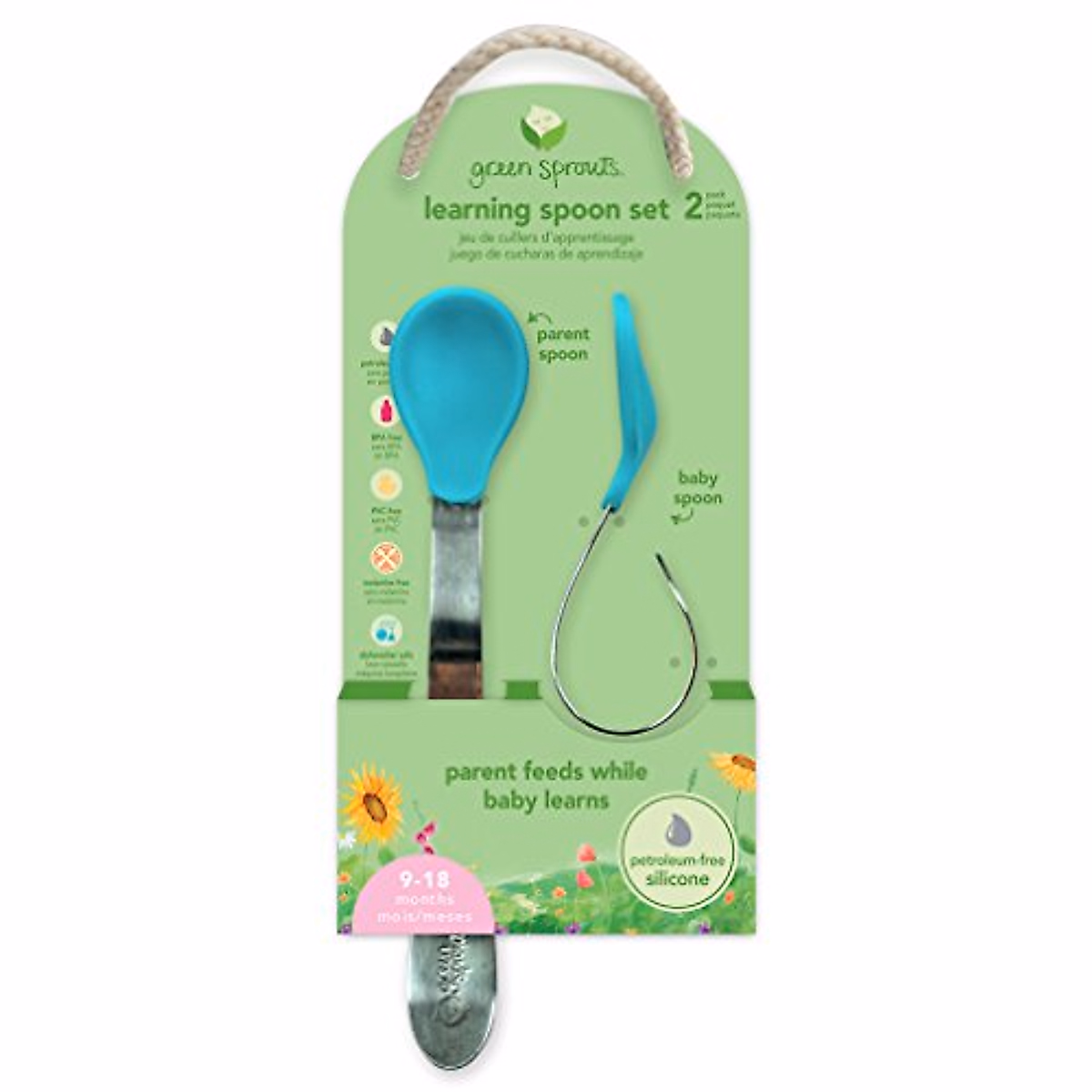 green sprouts Learning Spoon Set | Parent feeds while baby learns | Includes self-feeding spoon for baby to learn & feeding spoon for adult, 2 Piece Set