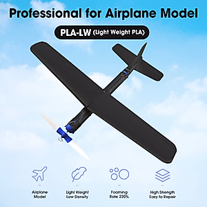 eSUN PLA LW PLA 3D Printer Filament, 1.75mm 1KG Spool Lightweight Strong Paint Adhesion Foaming PLA Filament for 3D Printers 3D Printed Airplane, Black